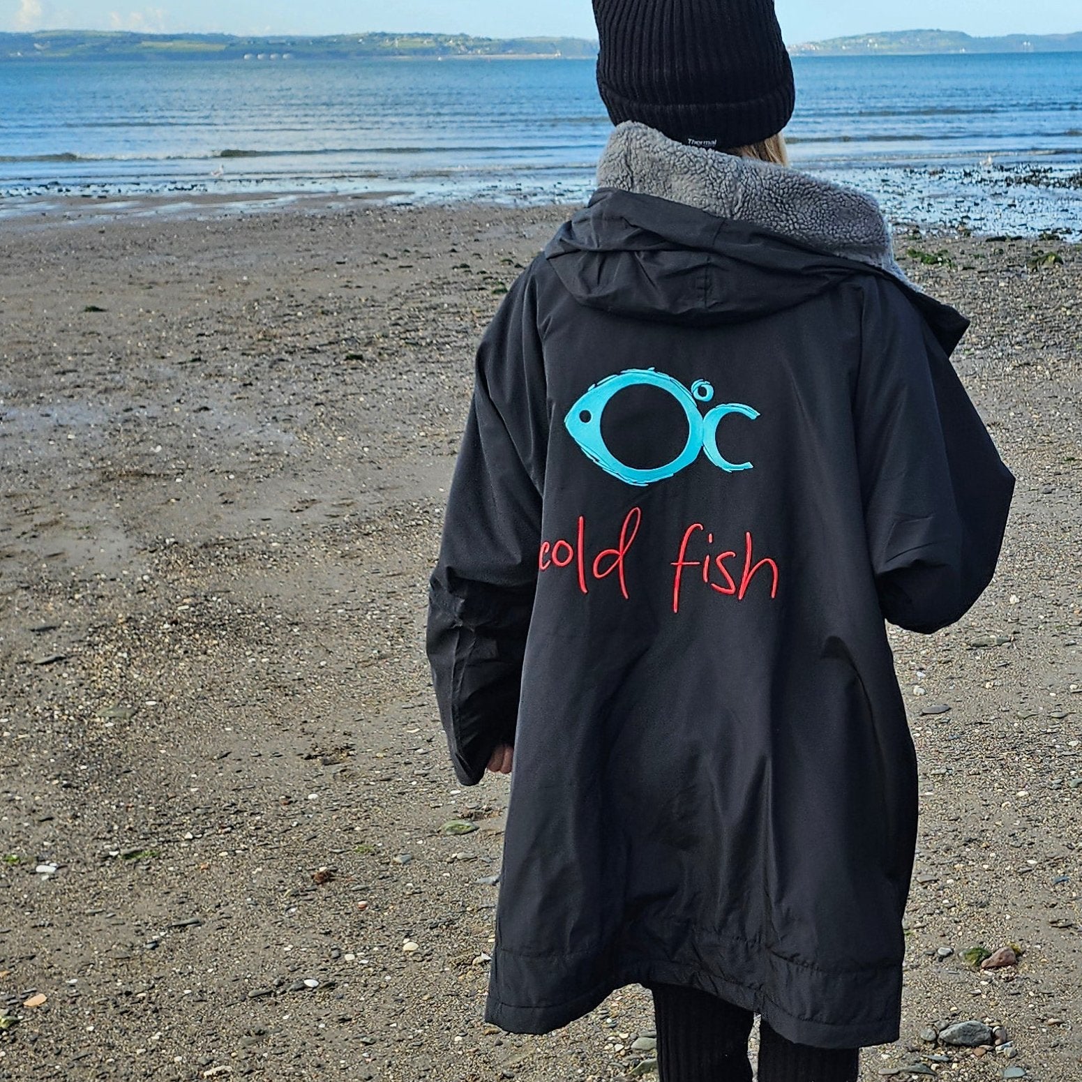 Cold Fish Cold water Swimming Dipping Surfing Changing Robe Black Grey