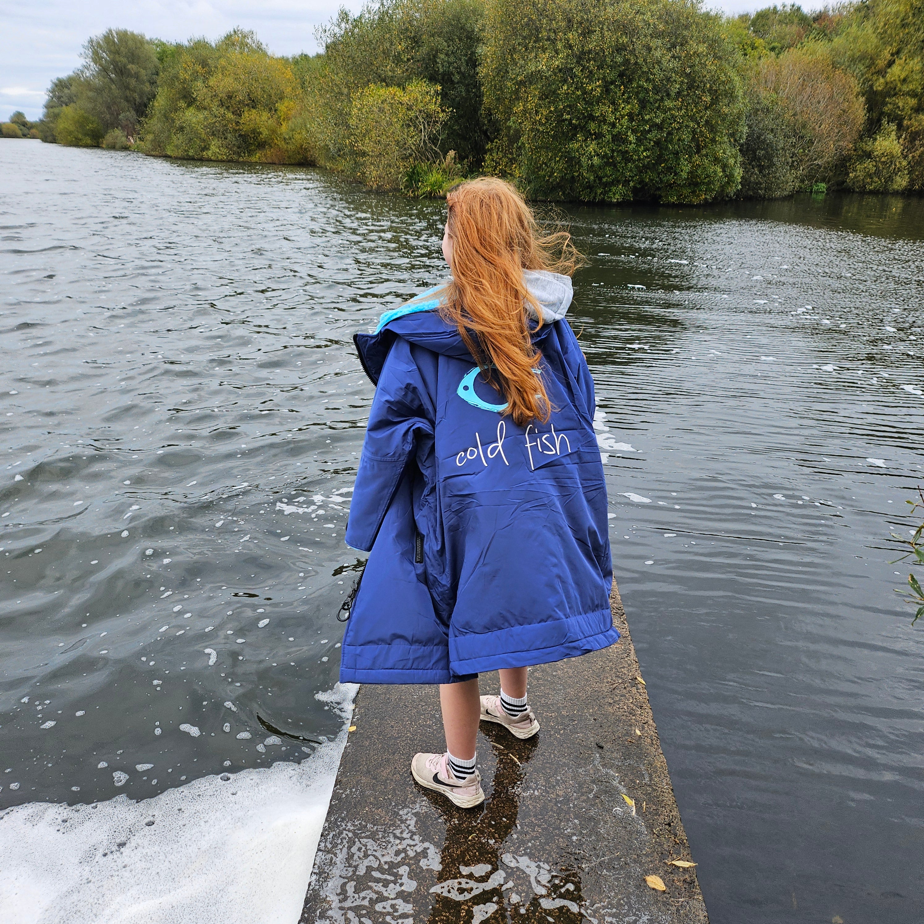 Cold Fish Cold water Swimming Dipping Surfing Changing Robe Navy Turqu